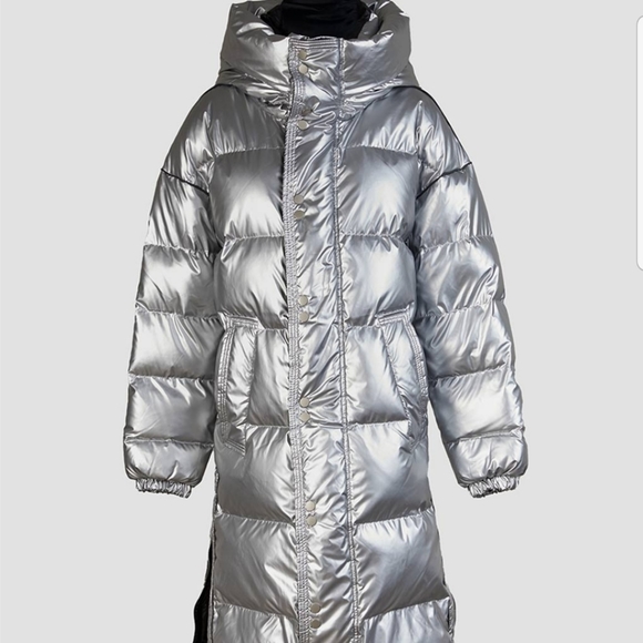 Lattelier | Jackets & Coats | New Maxi Shiny Metallic Silver Puffer ...